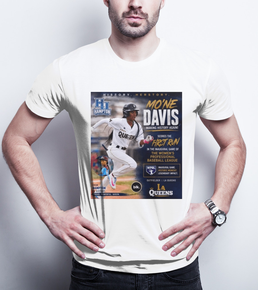 Mo'ne Davis First Run Inaugural Women's Professional Baseball League LA Queens Hampton History T-Shirt
