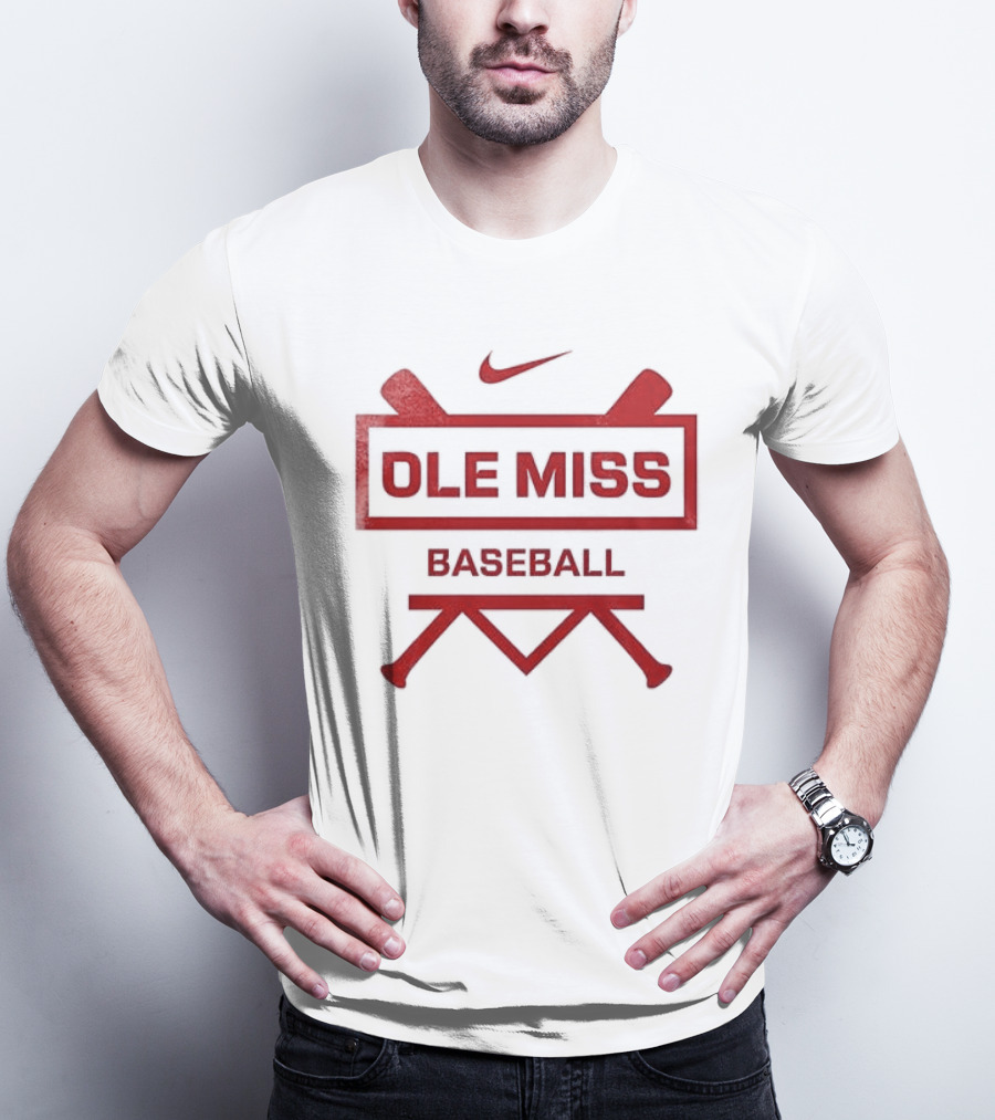 Ole Miss Baseball Nike Let's Go Rebell Crossed Bats T-Shirt