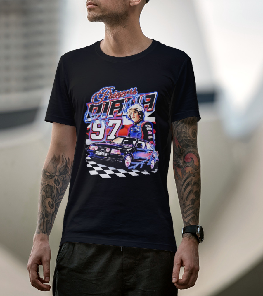 Princess Diana 97 Racing NASCAR Checkered Lightning Car T-Shirt