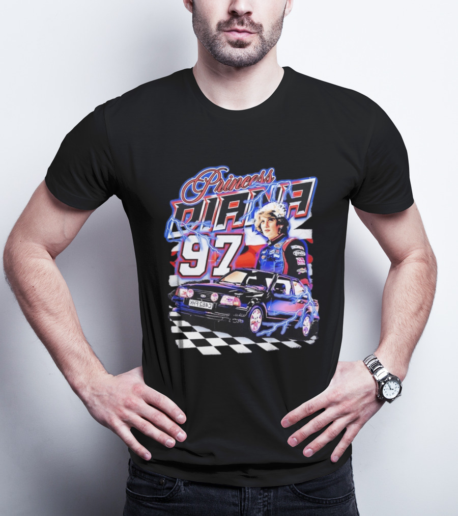 Princess Diana 97 Racing NASCAR Checkered Lightning Car T-Shirt