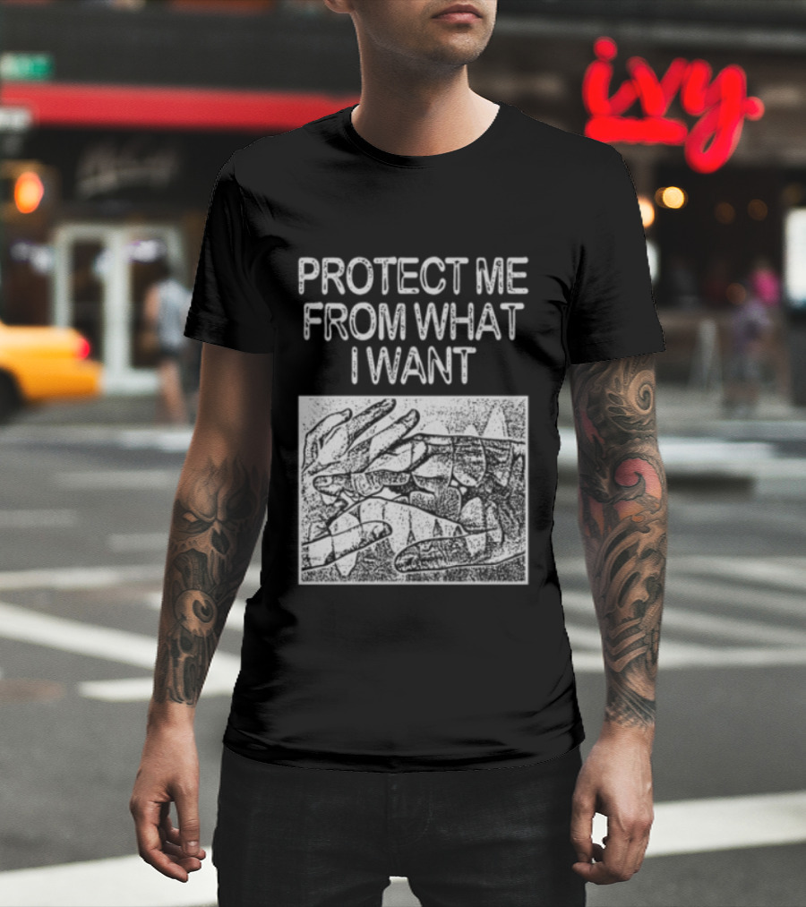 Protect Me From What I Want Get A Real Job Kid Store Black T-Shirt