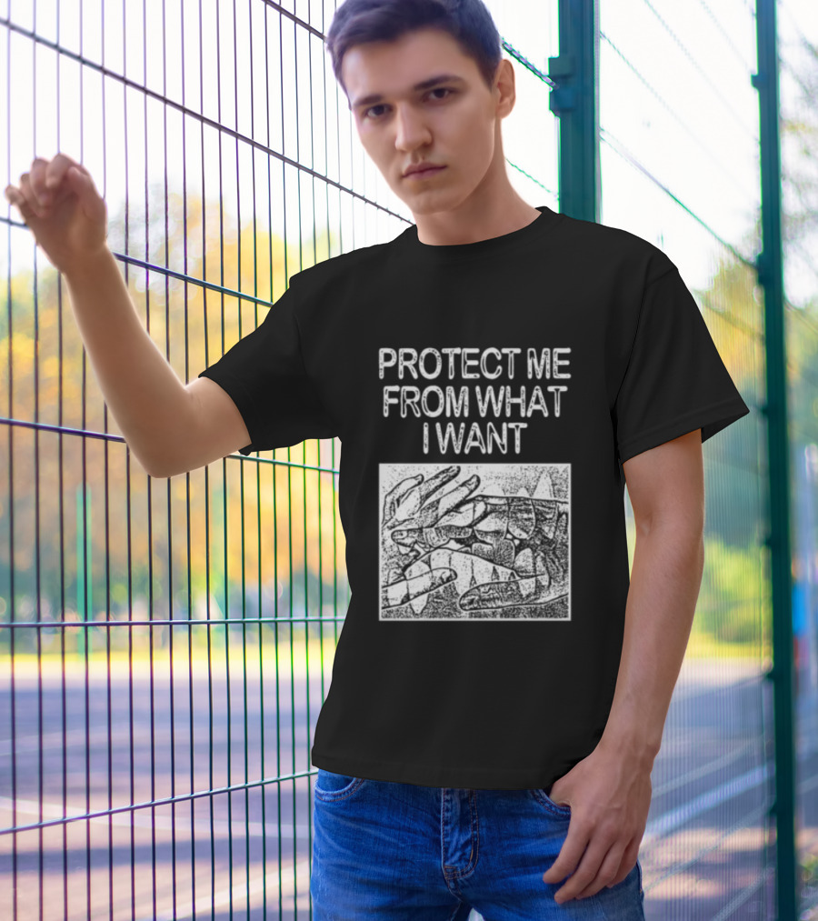 Protect Me From What I Want Get A Real Job Kid Store Black T-Shirt