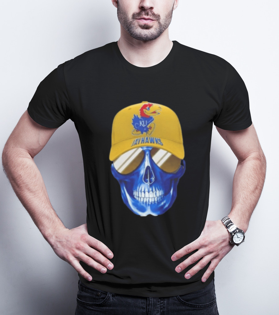Kansas Jayhawks Skull Cap Fans Wear KU Jayhawks Edition T-Shirt