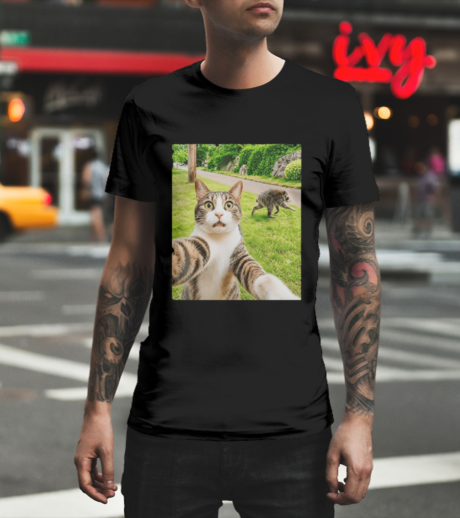 Tabby Cat Selfie With Jimothy Raccoon 2026 Seattle Legend Meme T-Shirt