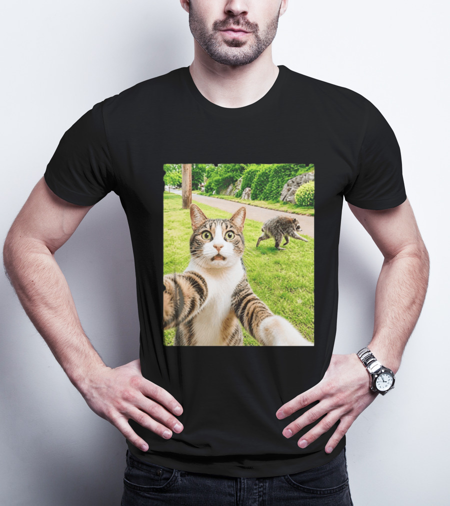 Tabby Cat Selfie With Jimothy Raccoon 2026 Seattle Legend Meme T-Shirt