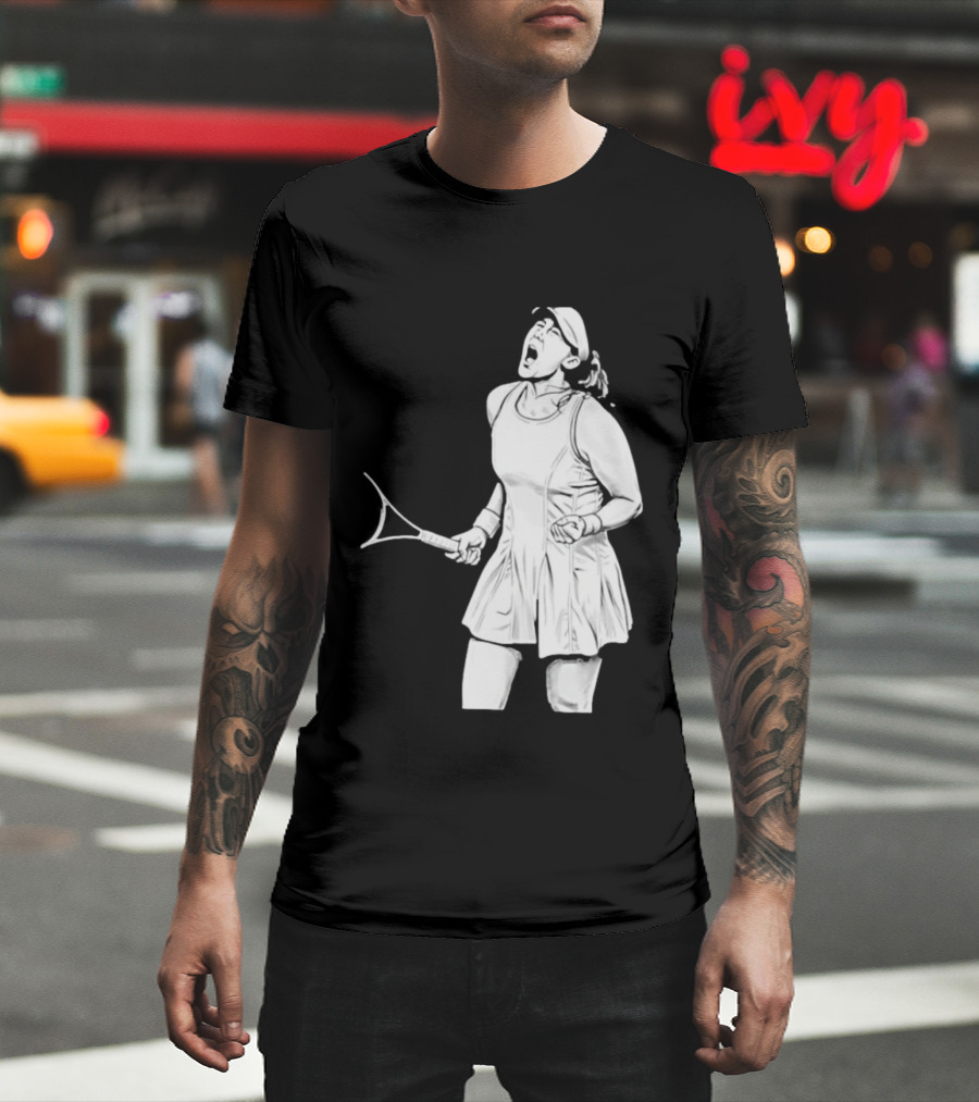 Tennis Player Celebrating Victory Power Grit Determination Black T-Shirt