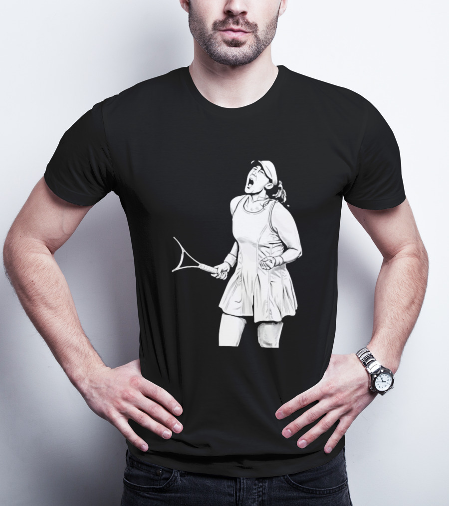 Tennis Player Celebrating Victory Power Grit Determination Black T-Shirt