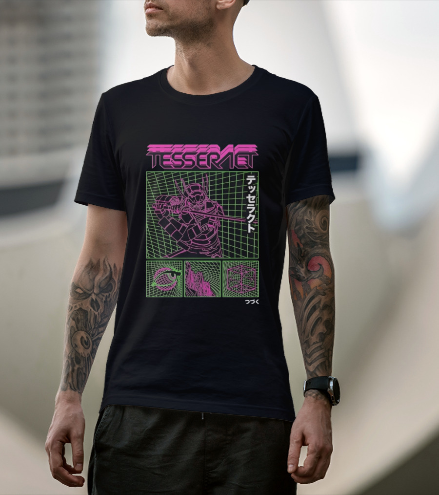 TesseracT Samurai Synthwave Cyberpunk Japanese Text Retro Neon Aesthetic T-Shirt