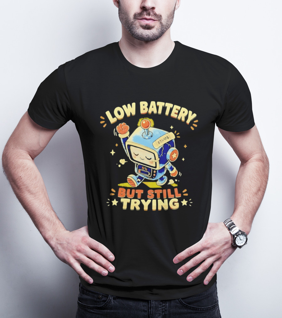 Low Battery But Still Trying Robot Retro Anime T-Shirt