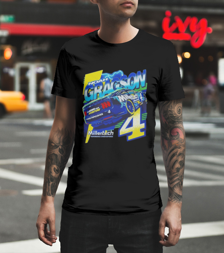 Noah Gragson Millertech Performance Lithium Batteries No 4 Ford Racing Powering Your Adventure T-Shirt
