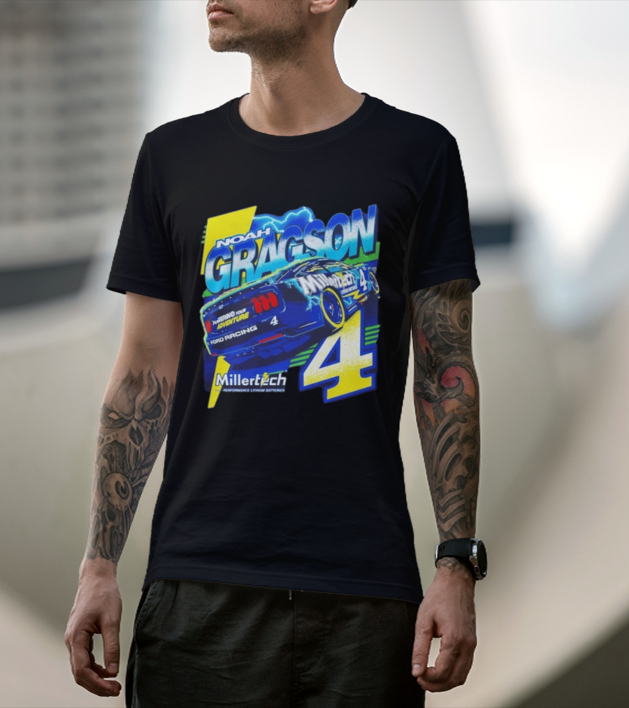 Noah Gragson Millertech Performance Lithium Batteries No 4 Ford Racing Powering Your Adventure T-Shirt