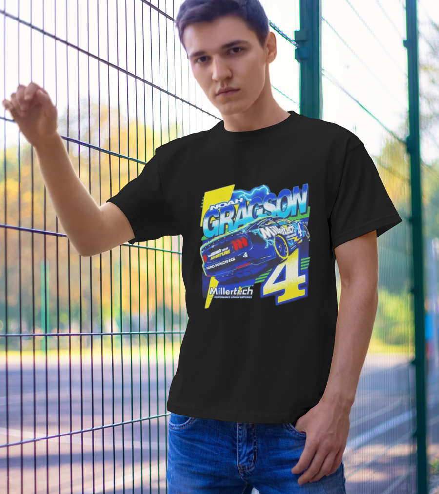 Noah Gragson Millertech Performance Lithium Batteries No 4 Ford Racing Powering Your Adventure T-Shirt
