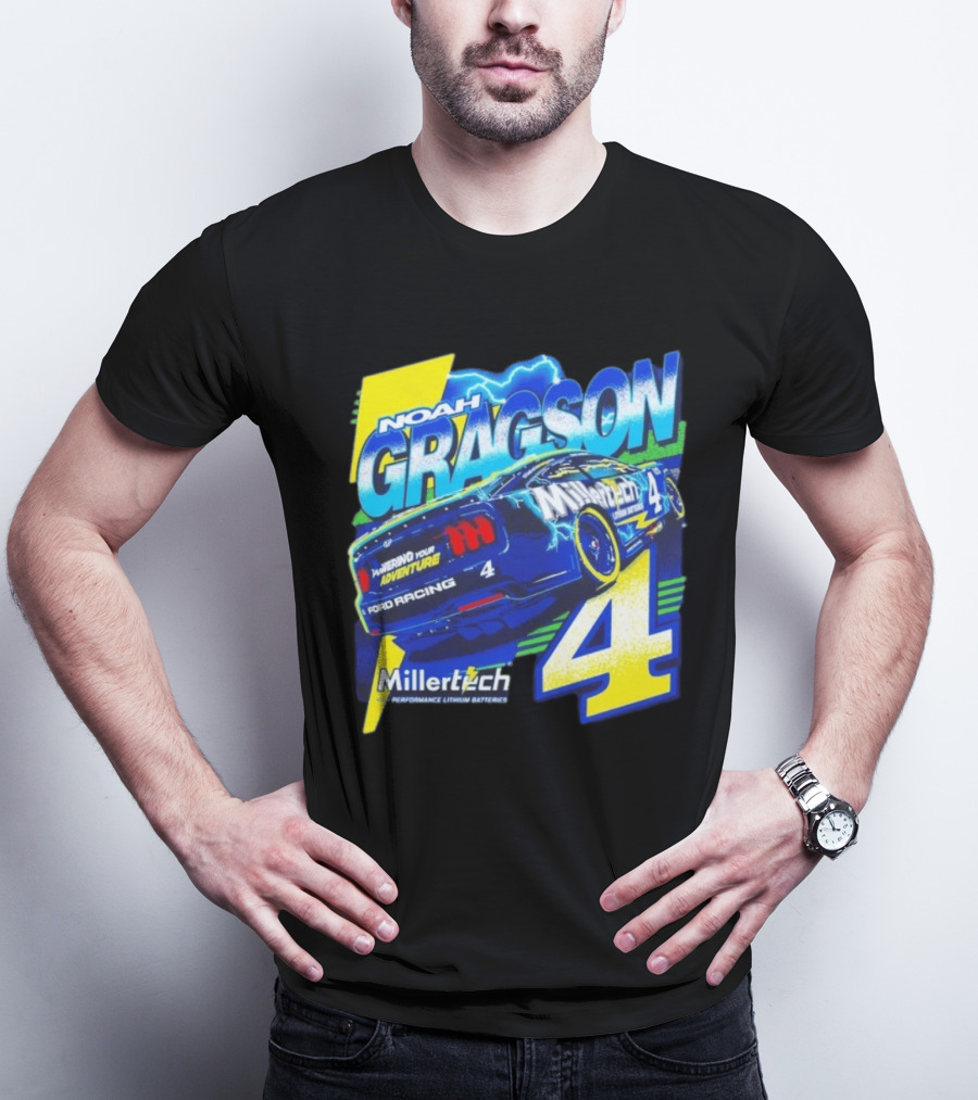 Noah Gragson Millertech Performance Lithium Batteries No 4 Ford Racing Powering Your Adventure T-Shirt