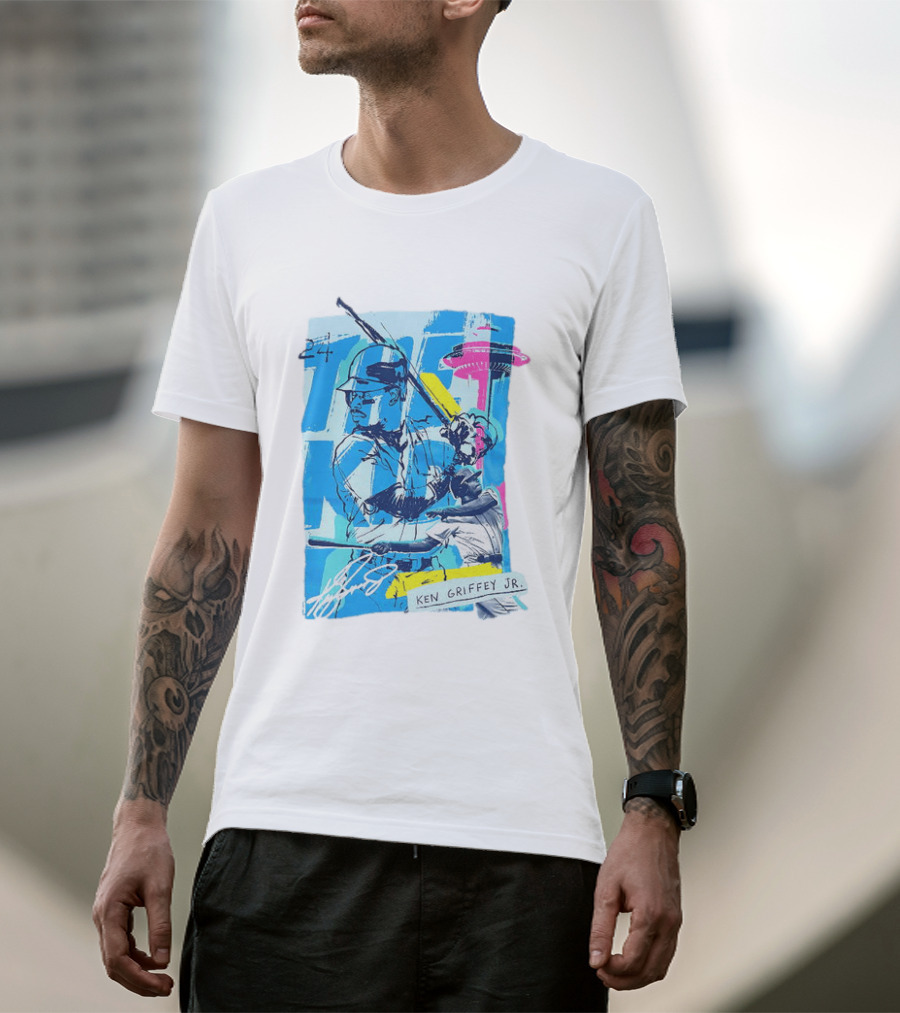 Ken Griffey Jr 24 Seattle Mariners Vintage Baseball Art Player Signature T-Shirt