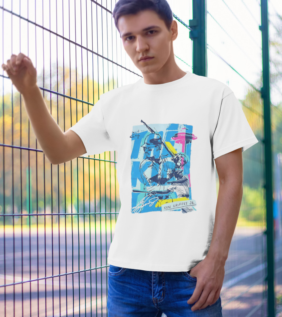 Ken Griffey Jr 24 Seattle Mariners Vintage Baseball Art Player Signature T-Shirt