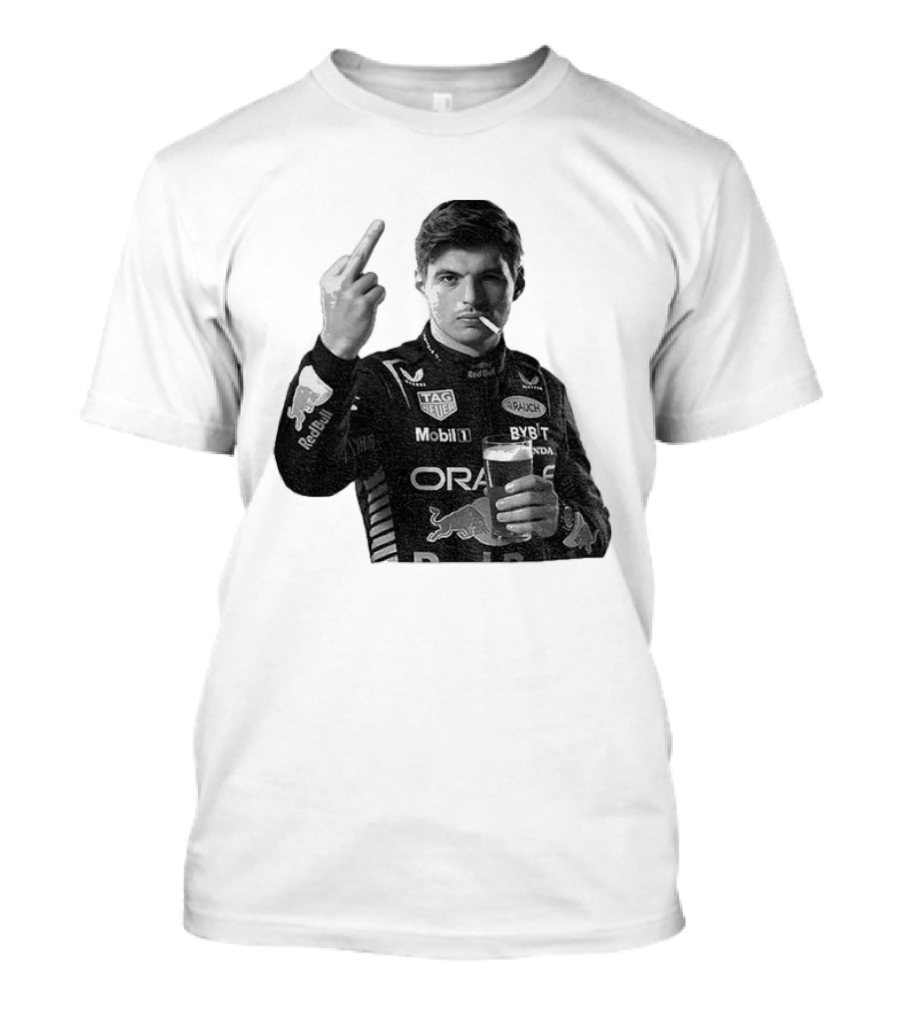 Max Verstappen Red Bull Racing Smoking Beer Middle Finger T-Shirt