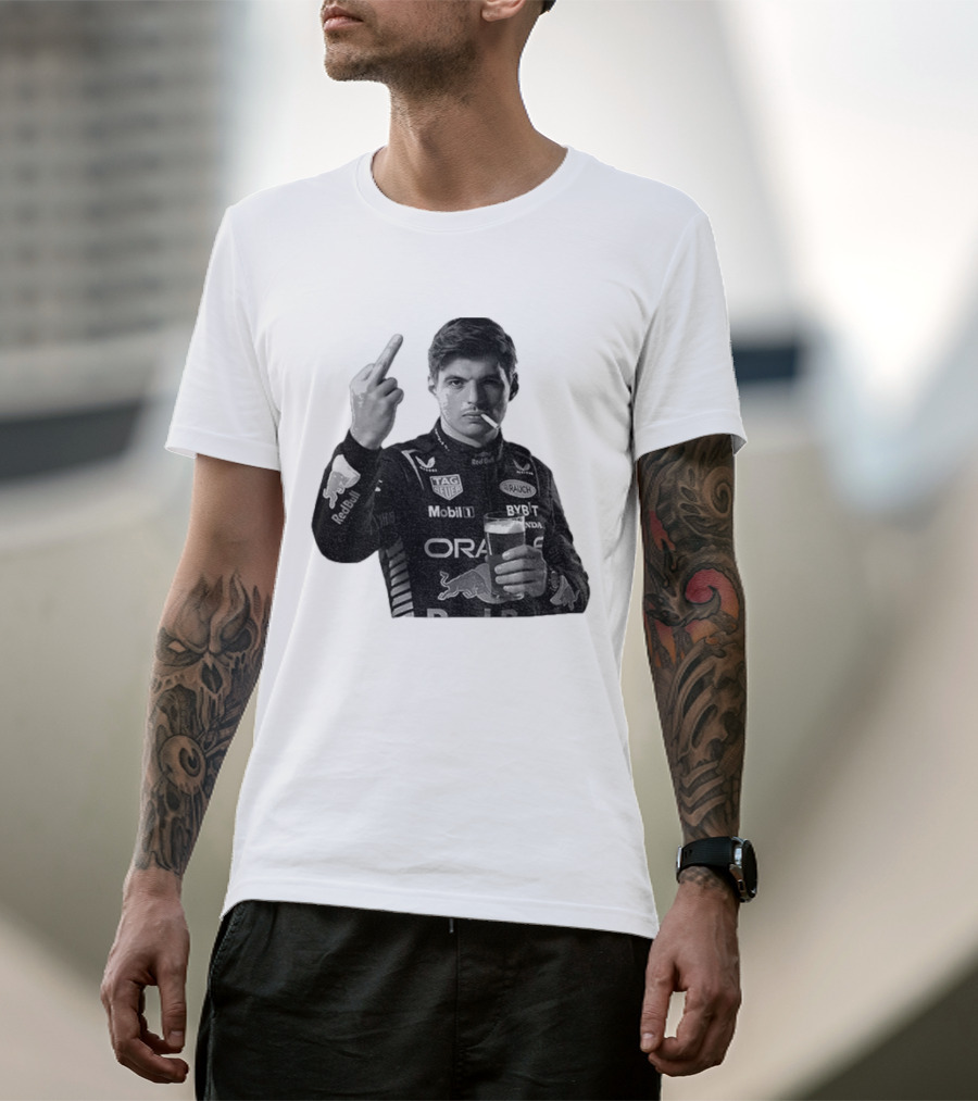 Max Verstappen Red Bull Racing Smoking Beer Middle Finger T-Shirt
