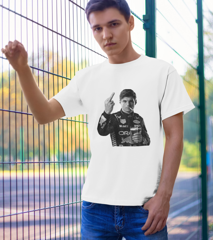 Max Verstappen Red Bull Racing Smoking Beer Middle Finger T-Shirt