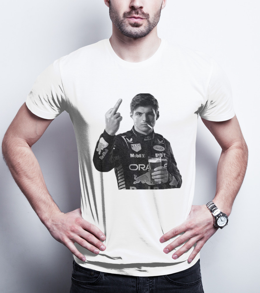 Max Verstappen Red Bull Racing Smoking Beer Middle Finger T-Shirt