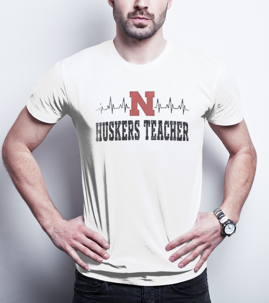 Nebraska Huskers Teacher Heartbeat Football Fan T-Shirt