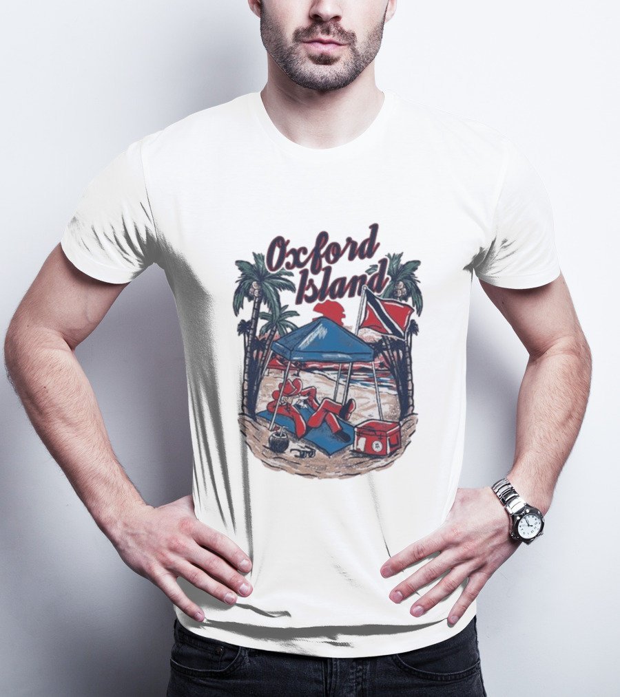 Oxford Island Beach Scene Palm Trees Camping Holiday Relaxation T-Shirt