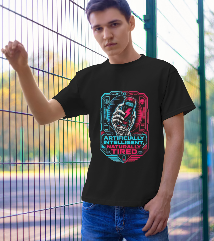 Neural Fuel Cyborg Hand Energy Drink Artifically Intelligent Naturally Tired T-Shirt