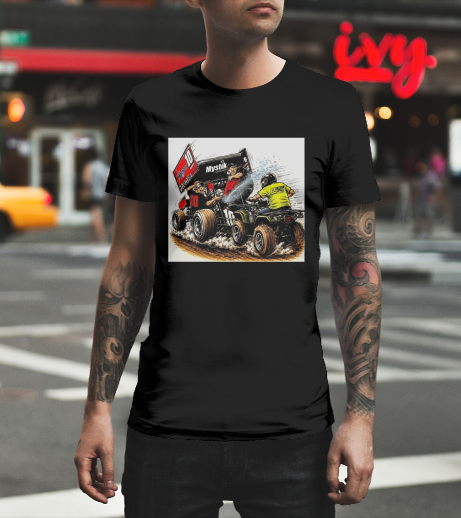 ATV Racing Action With Mystik Lubricants Dirt Track Riders Off Road Racing Vehicles And Hampel 65 Speed Shop T-Shirt
