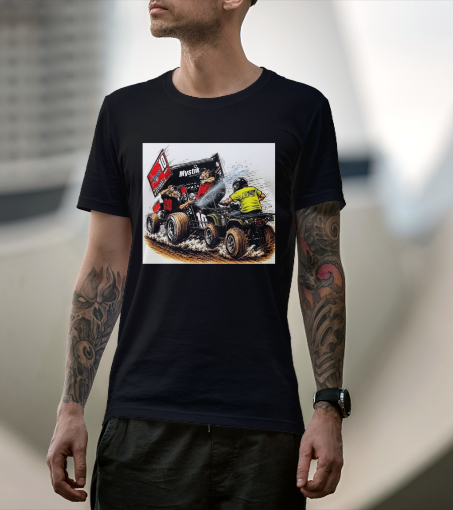 ATV Racing Action With Mystik Lubricants Dirt Track Riders Off Road Racing Vehicles And Hampel 65 Speed Shop T-Shirt