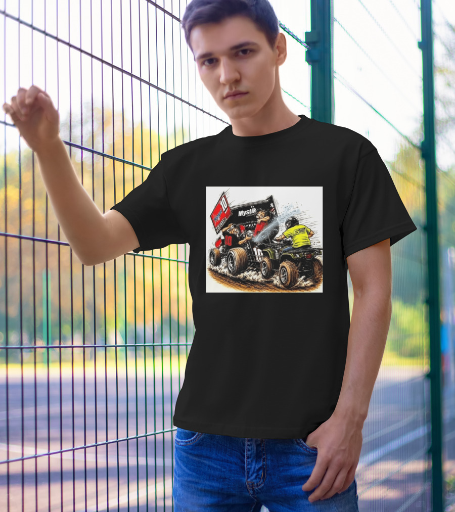 ATV Racing Action With Mystik Lubricants Dirt Track Riders Off Road Racing Vehicles And Hampel 65 Speed Shop T-Shirt