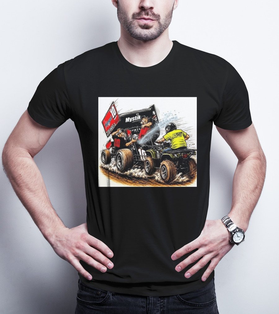 ATV Racing Action With Mystik Lubricants Dirt Track Riders Off Road Racing Vehicles And Hampel 65 Speed Shop T-Shirt