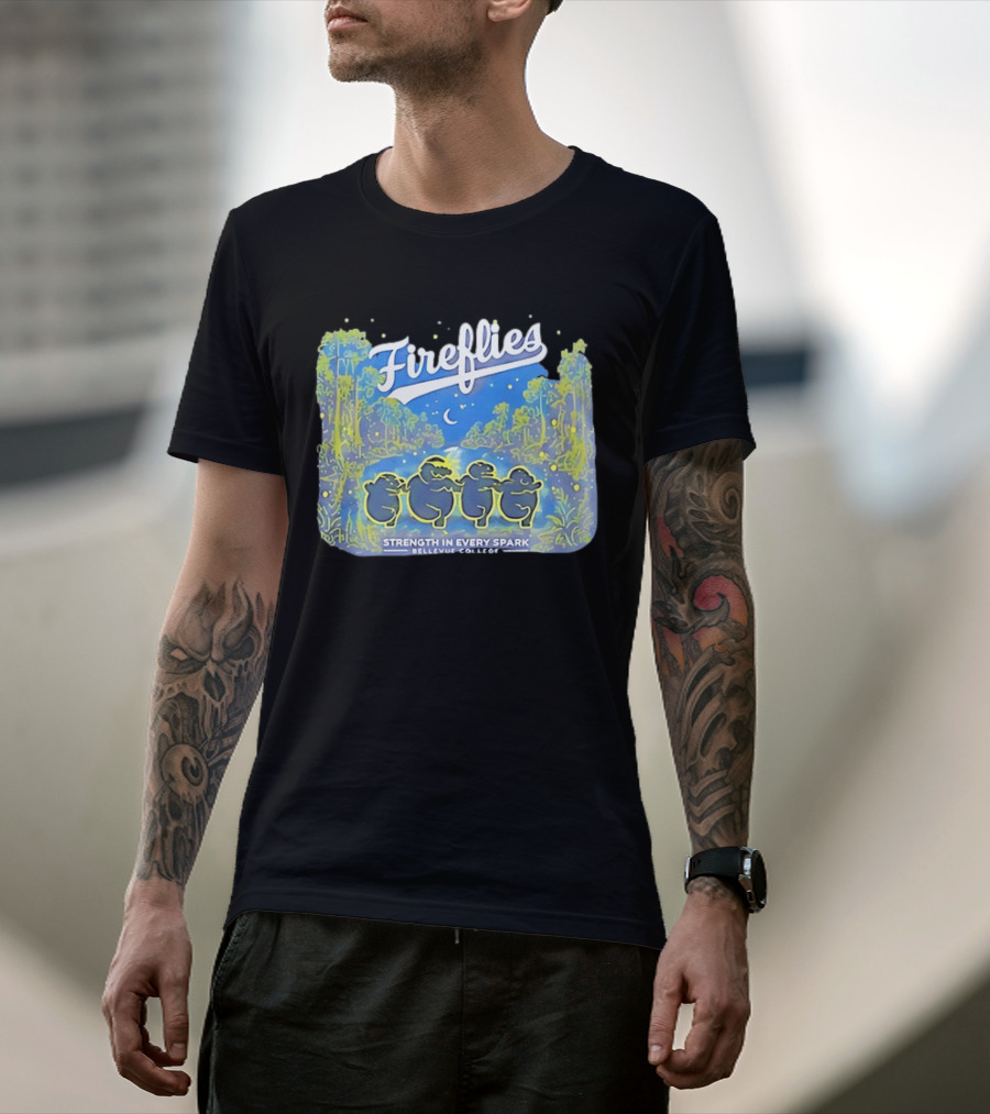 Fireflies Bellevue College Strength In Every Spark Under Night Sky T-Shirt