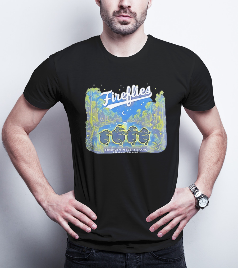 Fireflies Bellevue College Strength In Every Spark Under Night Sky T-Shirt