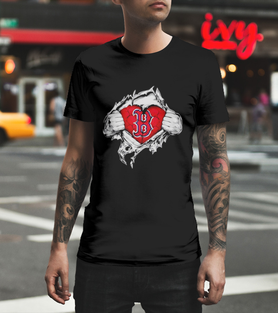 Boston Red Sox Heart Ripped Chest MLB Baseball Fan T-Shirt