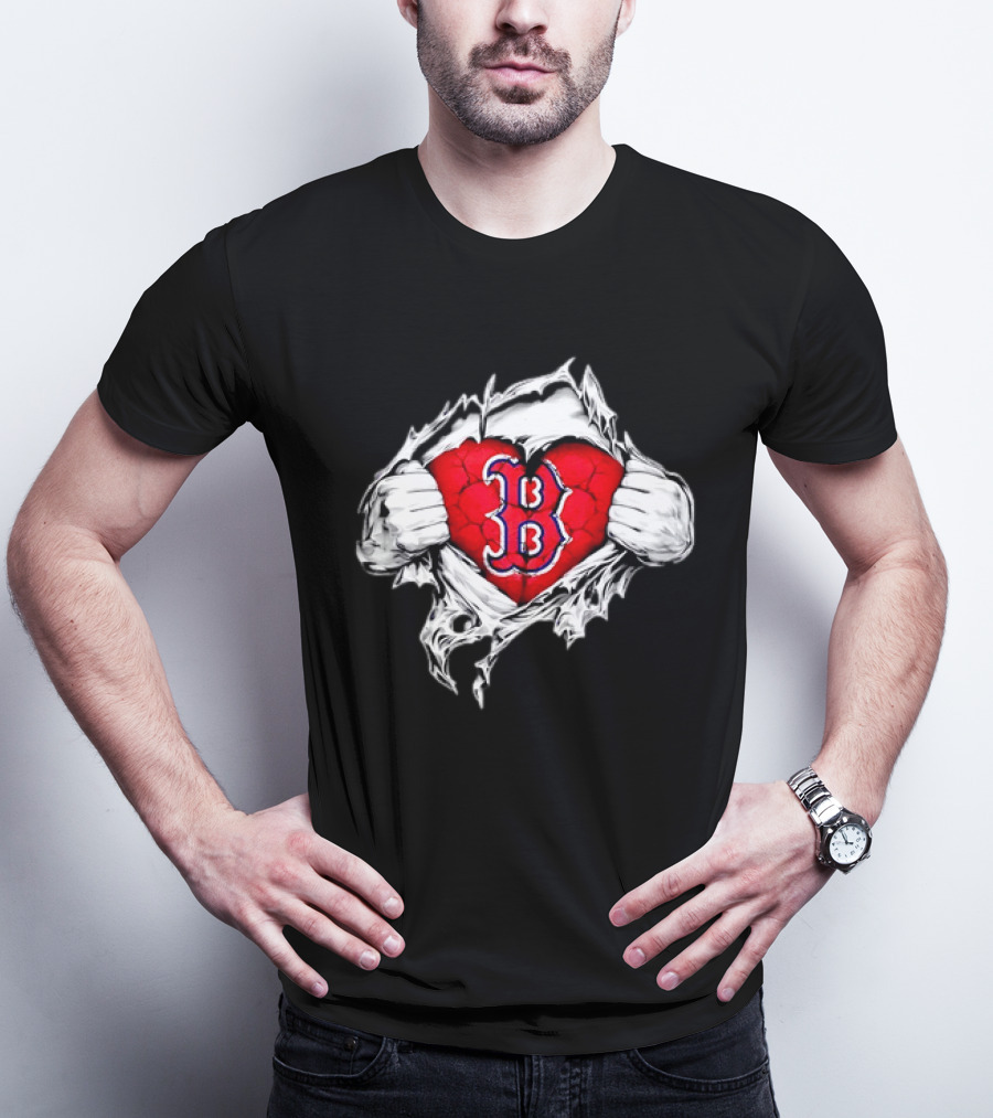 Boston Red Sox Heart Ripped Chest MLB Baseball Fan T-Shirt