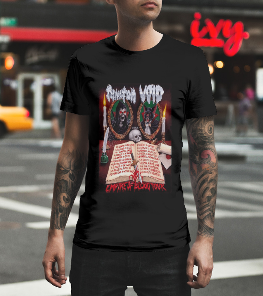 Phantom VOID 2026 Empire Of Blood Tour Dates And Locations Featuring Vampire Imagery And Candles T-Shirt