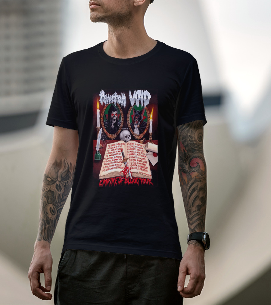 Phantom VOID 2026 Empire Of Blood Tour Dates And Locations Featuring Vampire Imagery And Candles T-Shirt