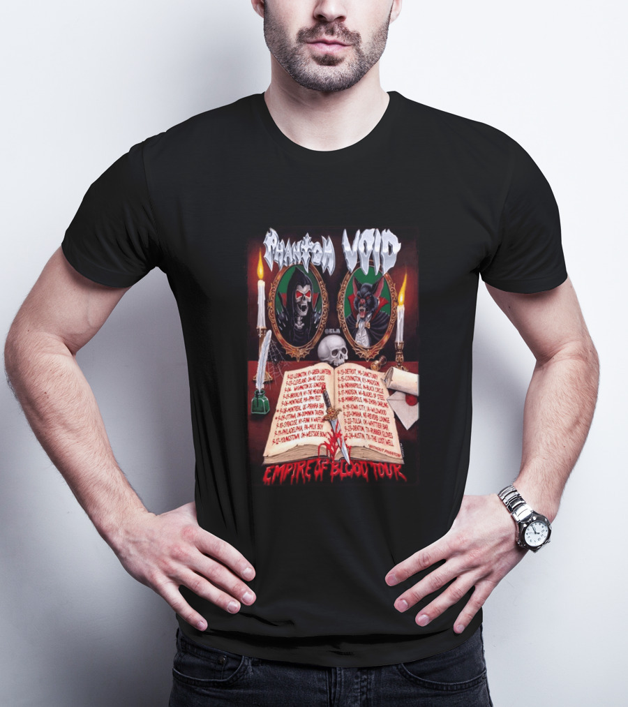 Phantom VOID 2026 Empire Of Blood Tour Dates And Locations Featuring Vampire Imagery And Candles T-Shirt