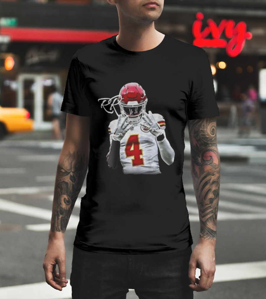 Rashee Rice Number 4 Kansas City Chiefs Football RP Helmet And Jersey T-Shirt