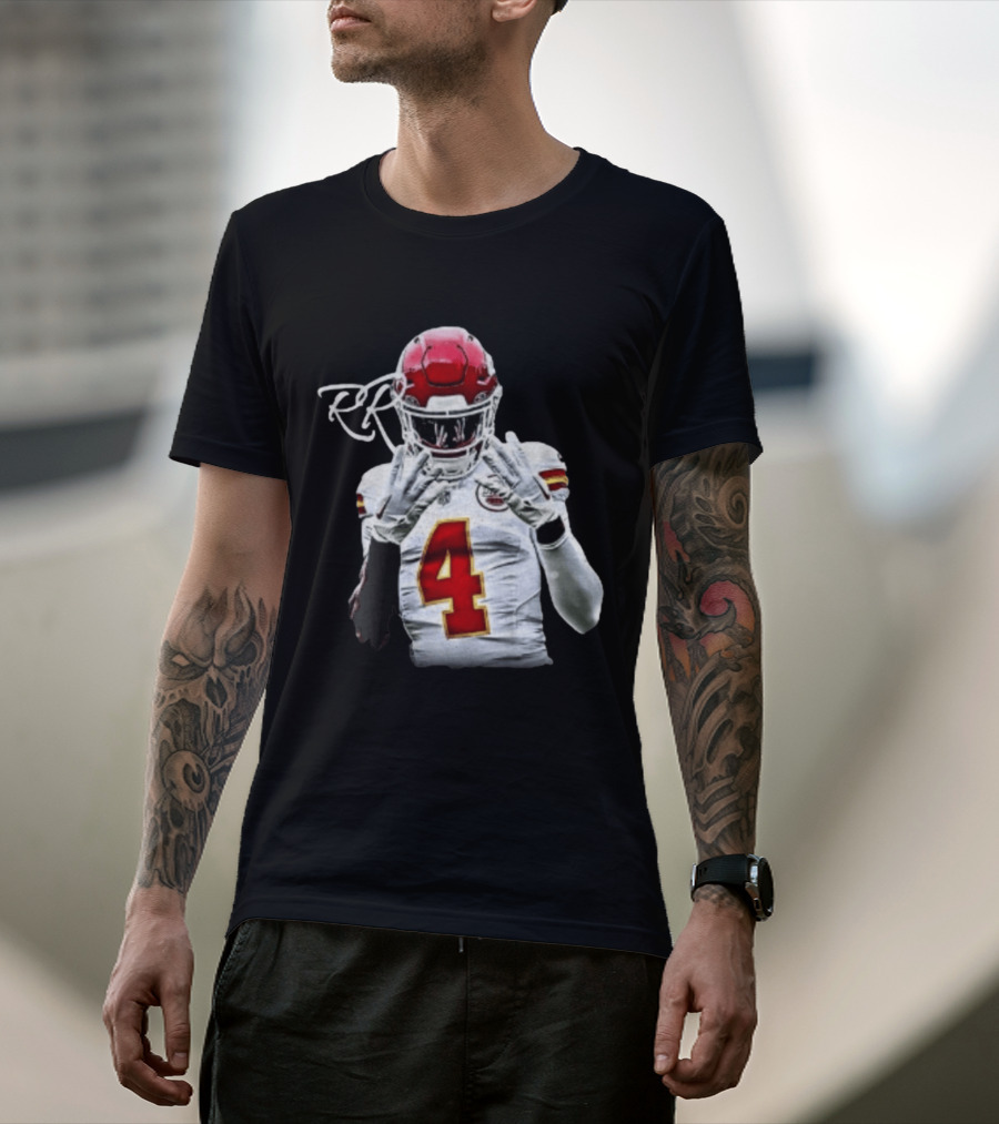 Rashee Rice Number 4 Kansas City Chiefs Football RP Helmet And Jersey T-Shirt