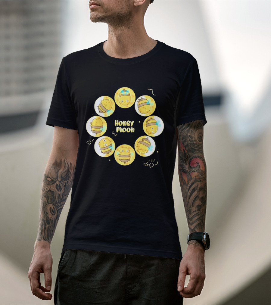 Honey Moon Bee Phases Cute Cartoon Bees In Lunar Cycle T-Shirt
