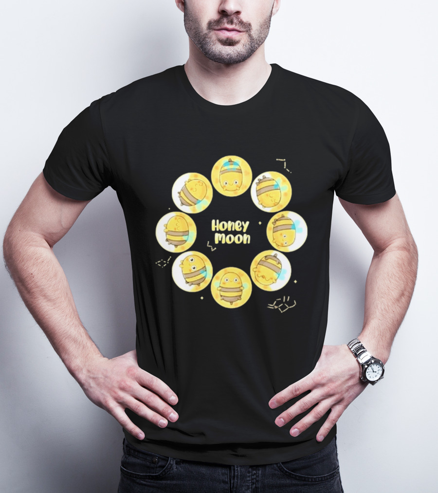 Honey Moon Bee Phases Cute Cartoon Bees In Lunar Cycle T-Shirt