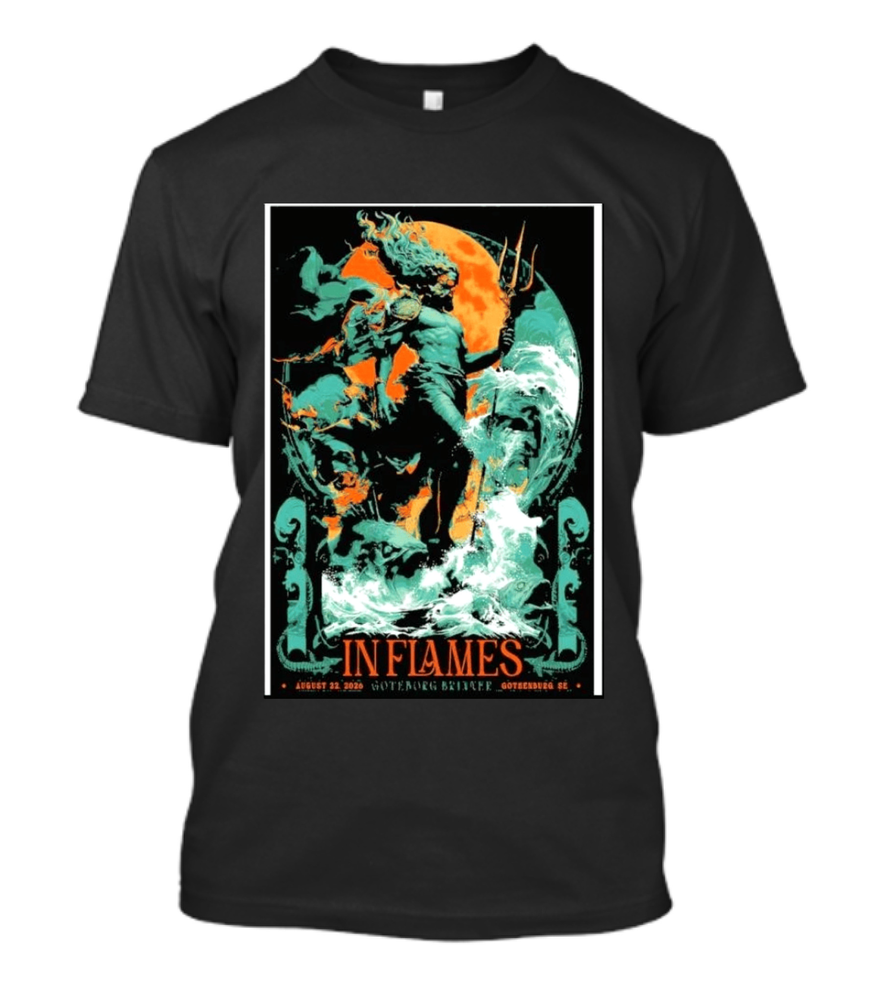 In Flames Göteborg Brinner August 22 2026 Poseidon Trident Concert Event Gothenburg SE T-Shirt
