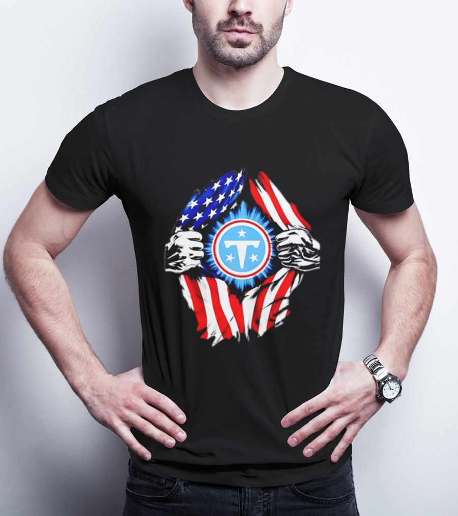 Tennessee Titans American Flag Ripped Chest USA Football Fan T-Shirt