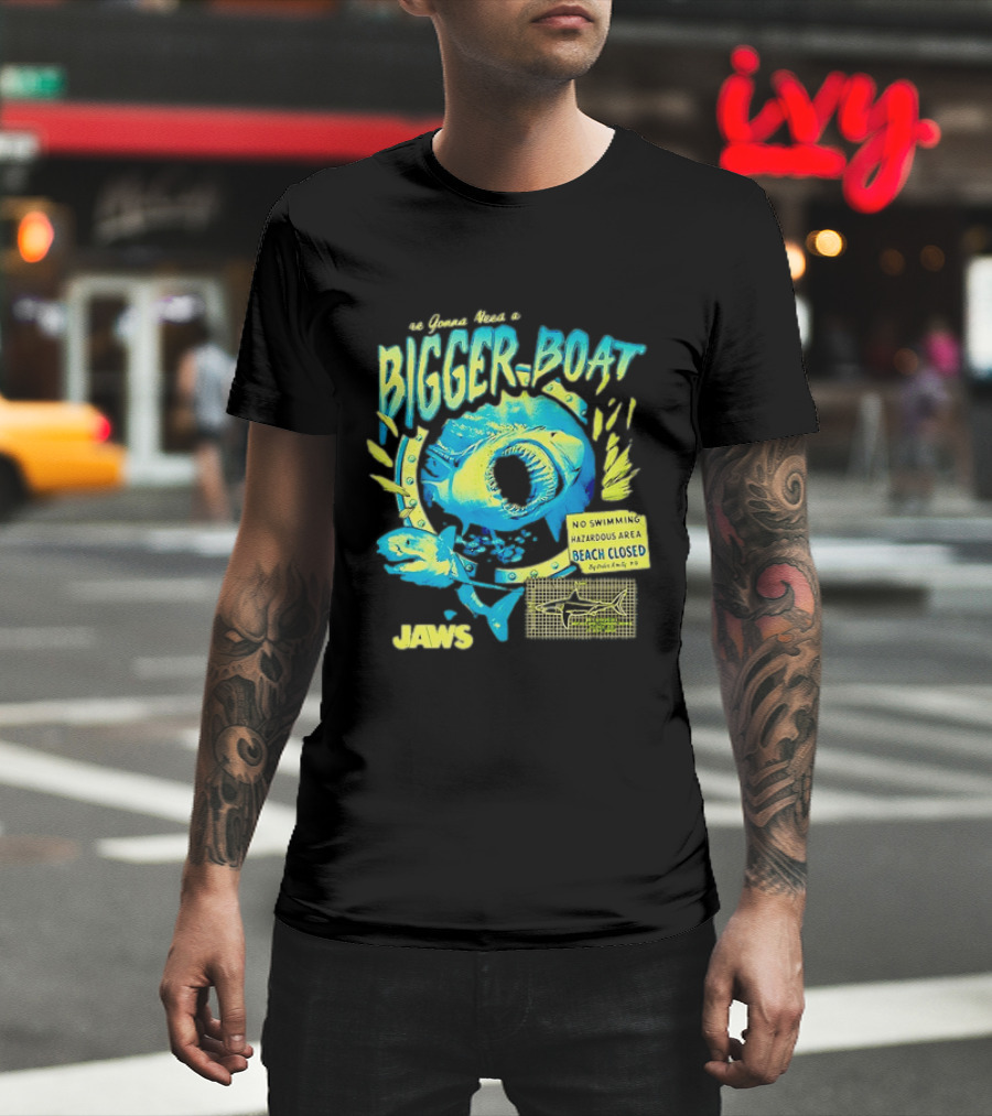 Jaws Bigger Boat No Swimming Hazardous Beach Closed T-Shirt