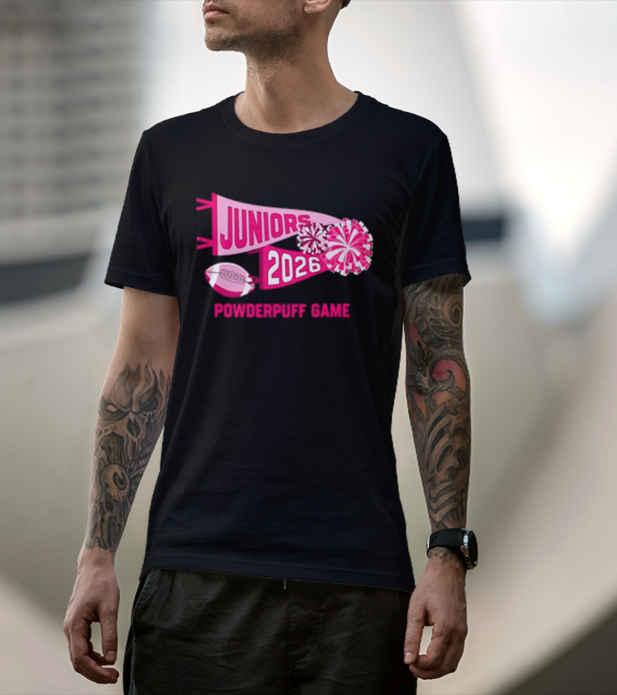 Juniors 2026 Powderpuff Game Pom Poms And Football T-Shirt