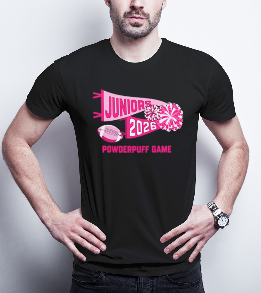 Juniors 2026 Powderpuff Game Pom Poms And Football T-Shirt