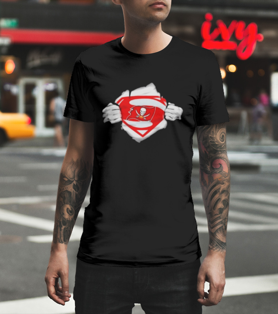Tampa Bay Buccaneers Superpower Fan Symbol With Skulls Football Superman T-Shirt