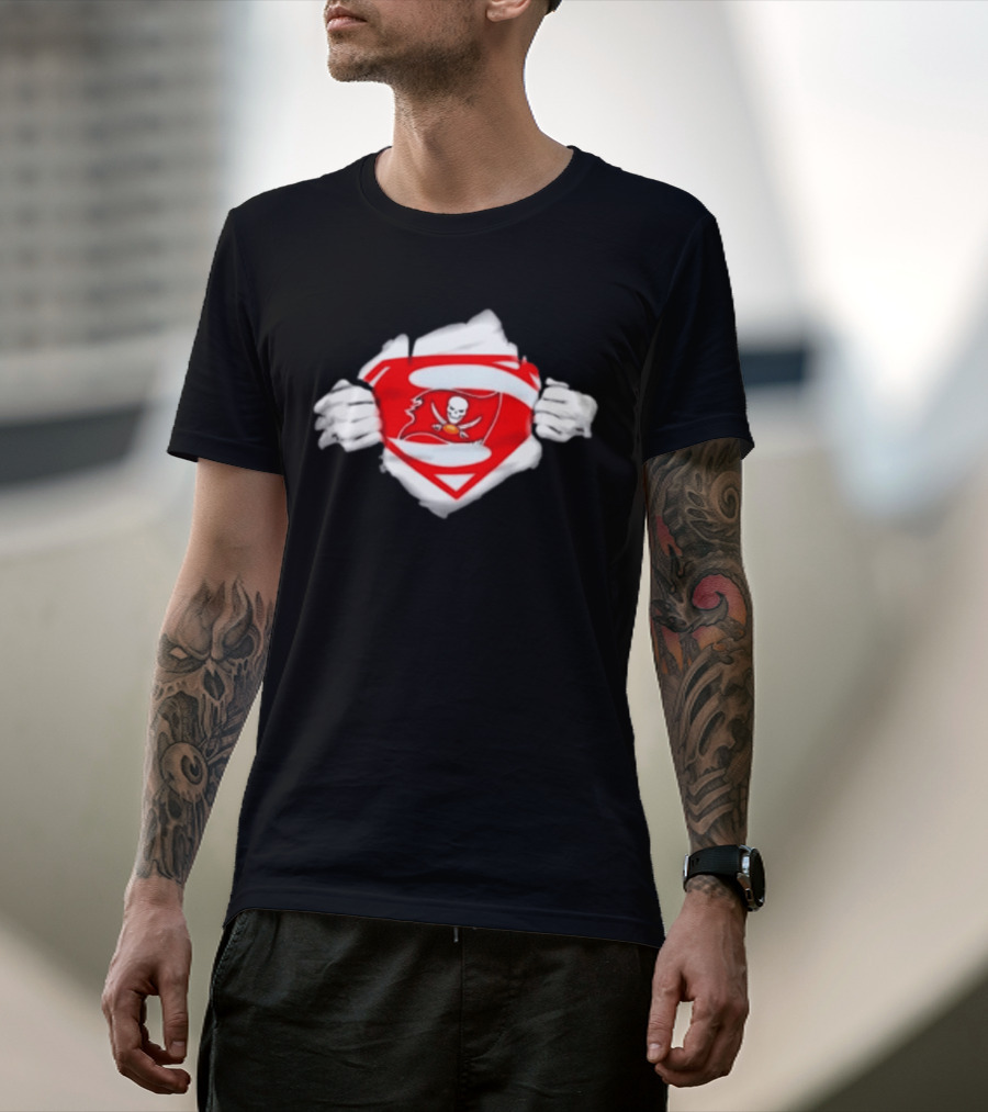 Tampa Bay Buccaneers Superpower Fan Symbol With Skulls Football Superman T-Shirt