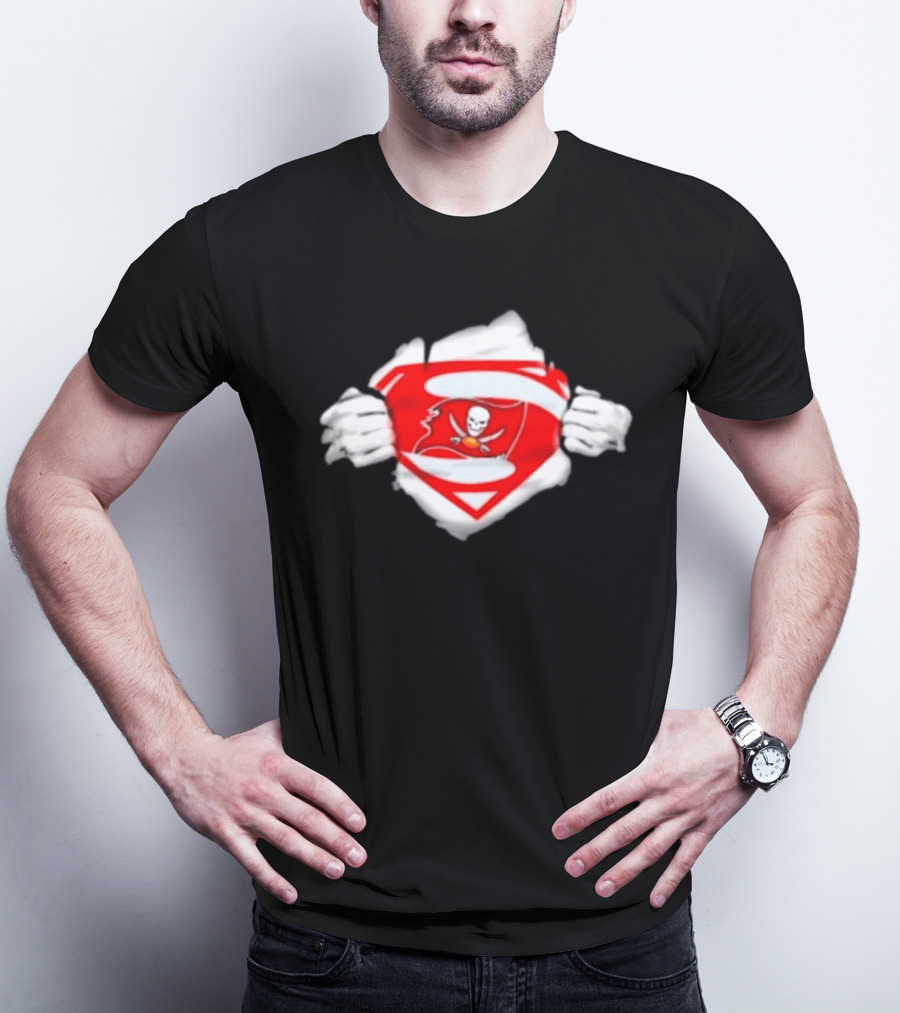 Tampa Bay Buccaneers Superpower Fan Symbol With Skulls Football Superman T-Shirt