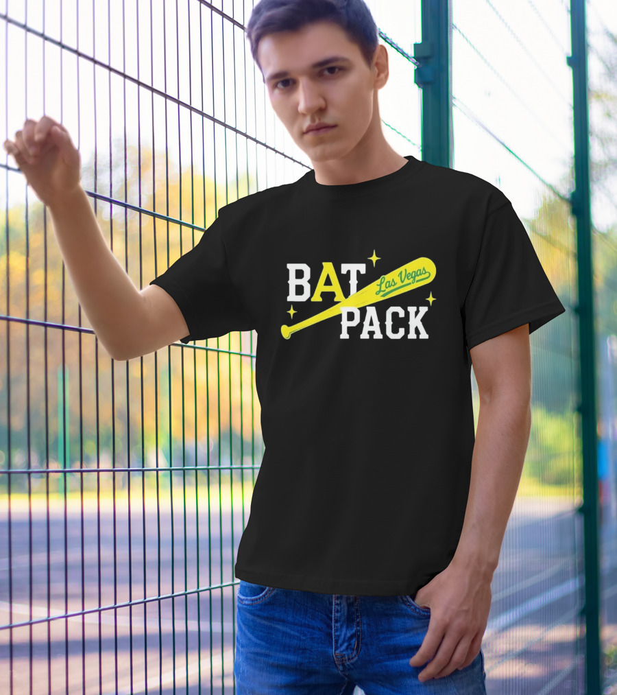 Las Vegas Bat Pack Yellow Baseball Bat Logo With Stars T-Shirt